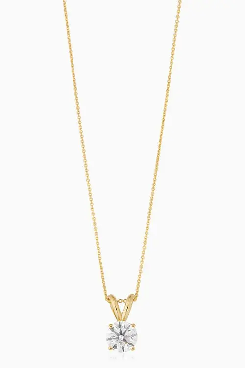 ORADINA 14k Solid Gold 1 Carat Lab Diamond Solitaire Necklace - Yellow Gold/ Lab Diamonds