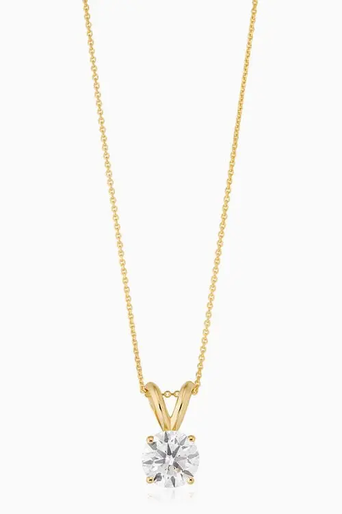 ORADINA 14k Solid Gold 2 Carat Lab Diamond Solitaire Necklace - Yellow Gold/ Lab Diamonds