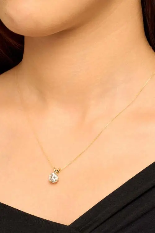 ORADINA 14k Solid Gold 2 Carat Lab Diamond Solitaire Necklace - Yellow Gold/ Lab Diamonds