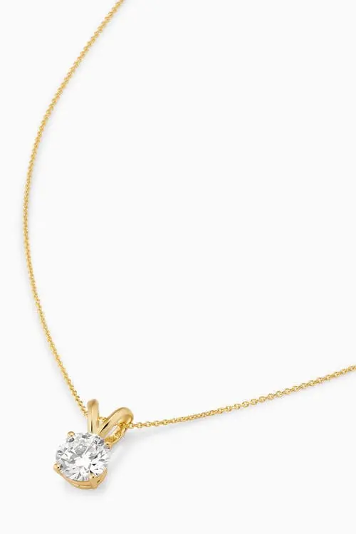 ORADINA 14k Solid Gold 2 Carat Lab Diamond Solitaire Necklace - Yellow Gold/ Lab Diamonds
