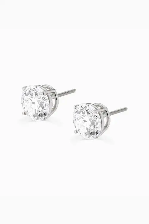 ORADINA 14k Gold 4 Carat Lab Diamond Stud Earrings - White Gold/ Lab Diamonds