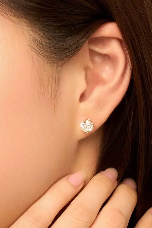 ORADINA 14k Solid Gold 3 Carat Lab Diamond Stud Earrings - White Gold/ Lab Diamonds