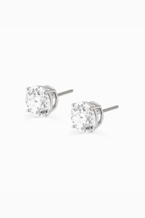 ORADINA 14k Solid Gold 3 Carat Lab Diamond Stud Earrings - White Gold/ Lab Diamonds