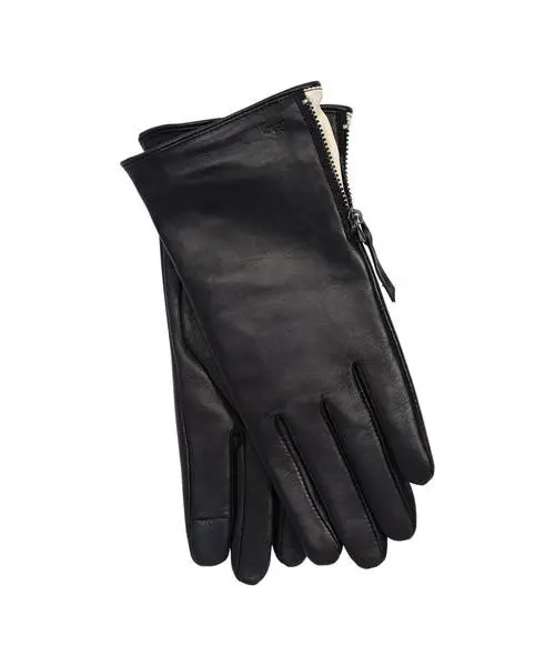Echo Leather Glove With Zipper - Black/cream