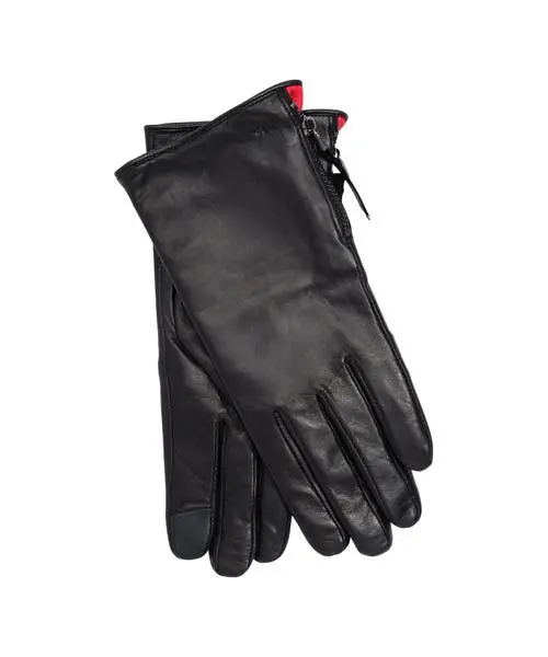 Echo Leather Glove With Zipper - Black/red