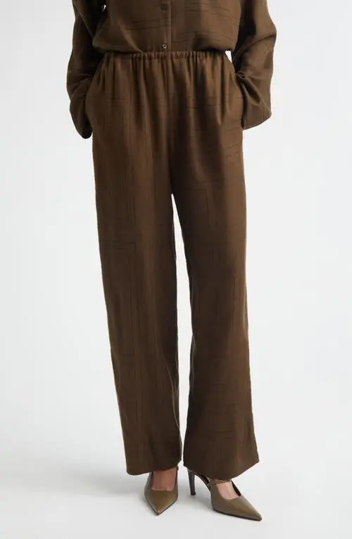 TOTEME Monogram Embroidered Flannel Pajama Pants - Dark Brown