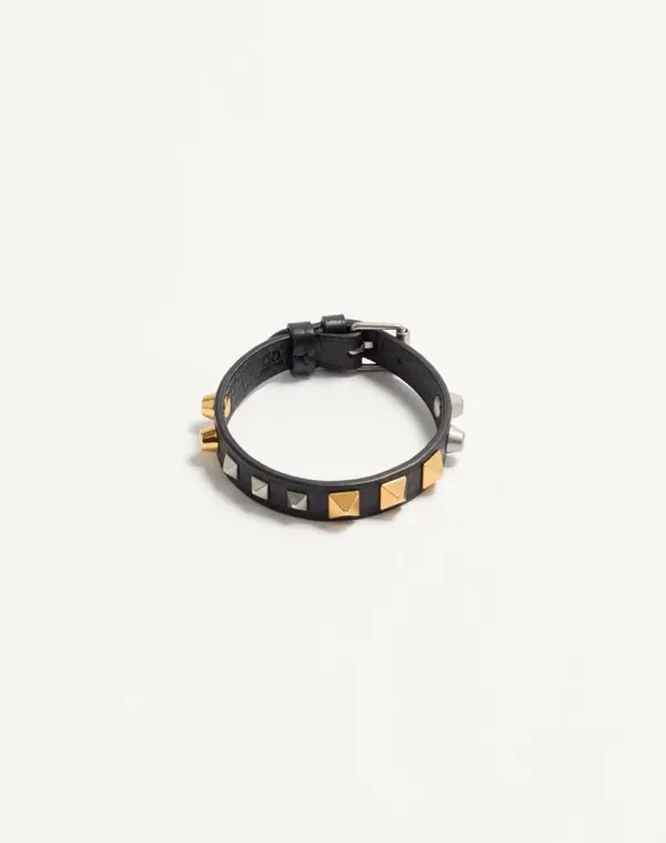 Valentino Garavani Rockstud Bracelet In Grainy Calfskin - Black