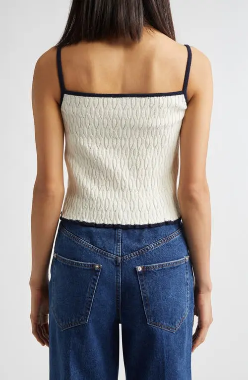 EENK Contrast Trim Pointelle Cable Knit Camisole - Ivory