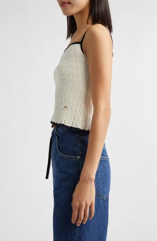 EENK Contrast Trim Pointelle Cable Knit Camisole - Ivory