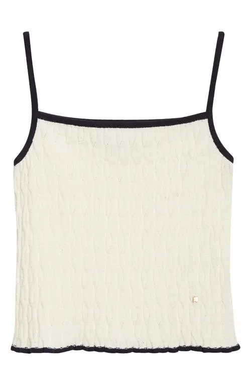 EENK Contrast Trim Pointelle Cable Knit Camisole - Ivory
