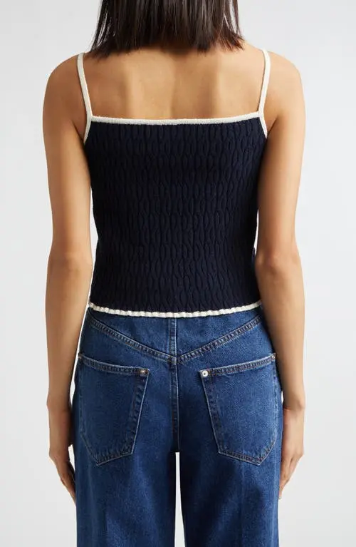 EENK Contrast Trim Pointelle Cable Knit Camisole - Navy