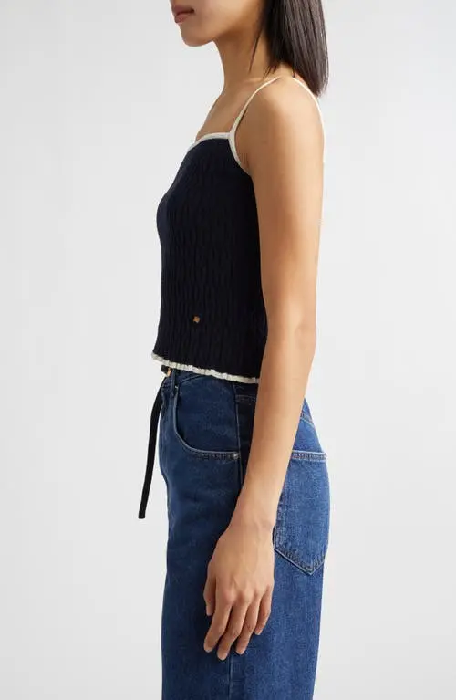 EENK Contrast Trim Pointelle Cable Knit Camisole - Navy
