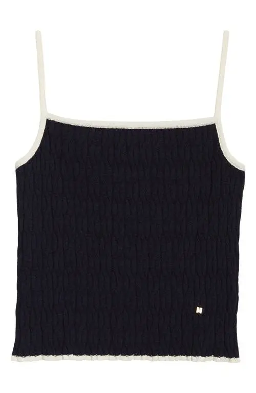 EENK Contrast Trim Pointelle Cable Knit Camisole - Navy