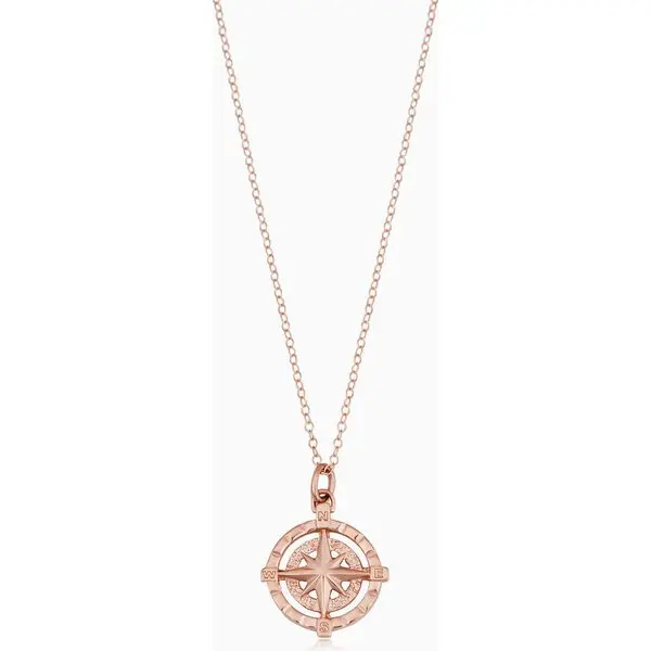 ORADINA 14k Gold Compass Rose Pendant Necklace - Rose Gold