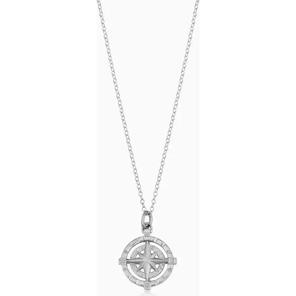 ORADINA 14k Gold Compass Rose Pendant Necklace - White Gold
