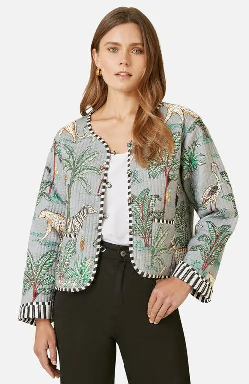 YUMI Animal Reversible Cropped Quilted Jacket - Grey
