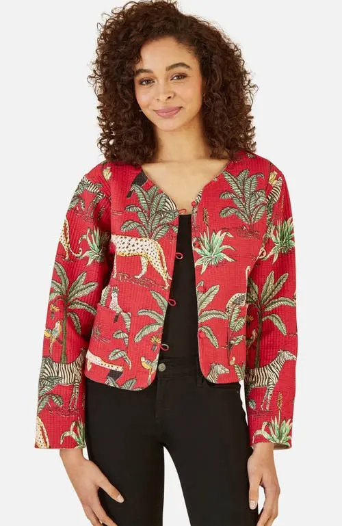 YUMI Animal Reversible Cropped Quilted Jacket - Red
