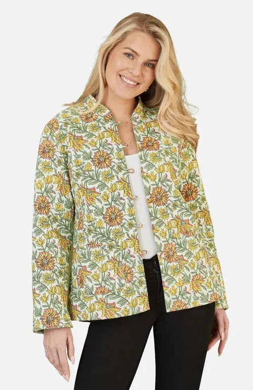 YUMI Floral Reversible Quilted Jacket - Yellow