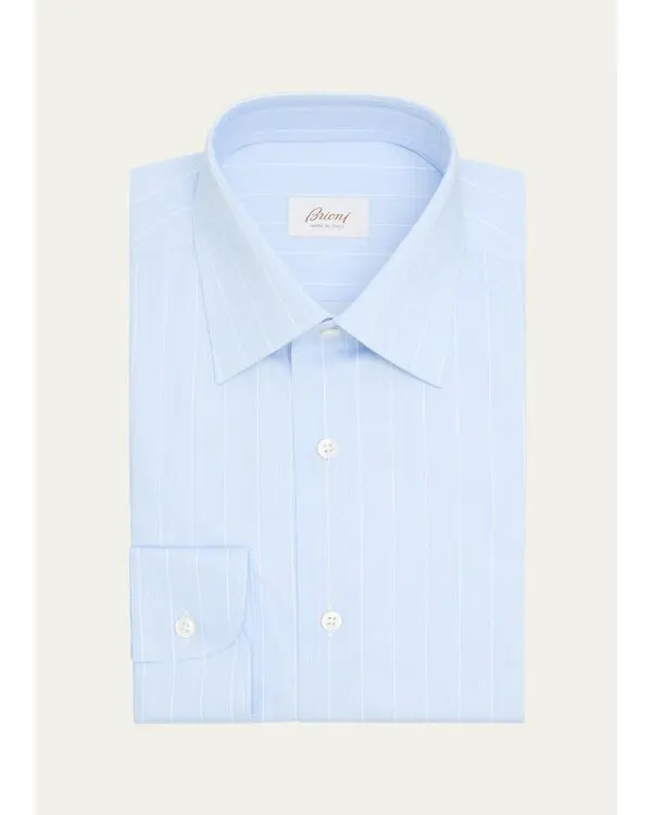 Brioni Cotton Multi-stripe Point Collar Dress Shirt - Blue/white