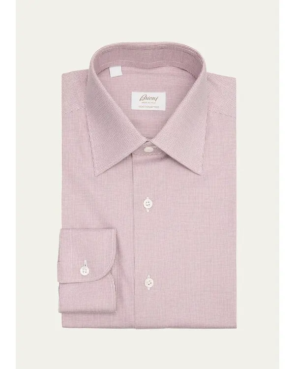 Brioni Ventiquattro Cotton Micro-houndstooth Dress Shirt