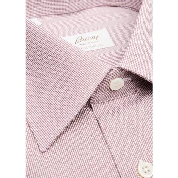 Brioni Ventiquattro Cotton Micro-houndstooth Dress Shirt