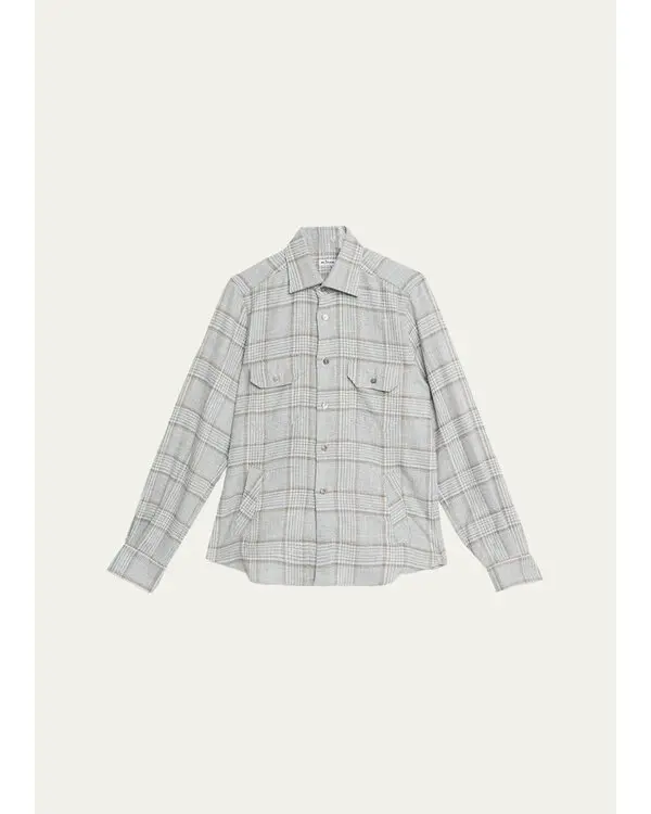 Kiton Wool-blend Plaid Overshirt With Pockets