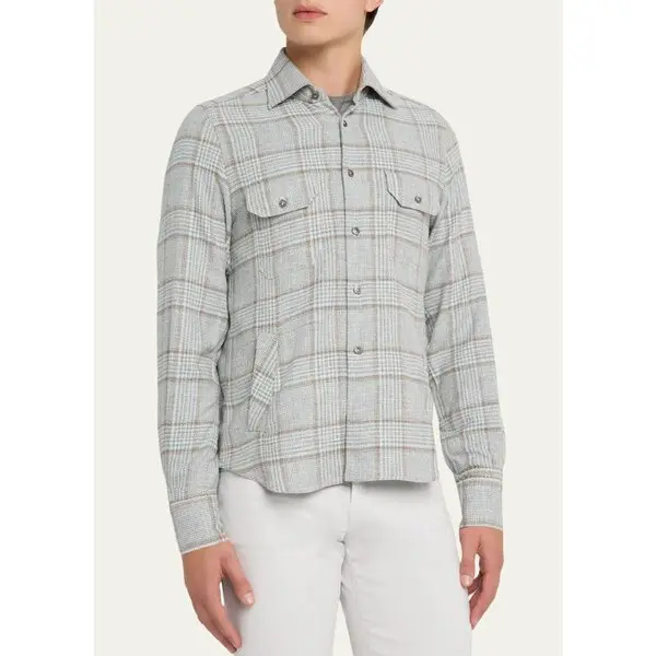 Kiton Wool-blend Plaid Overshirt With Pockets