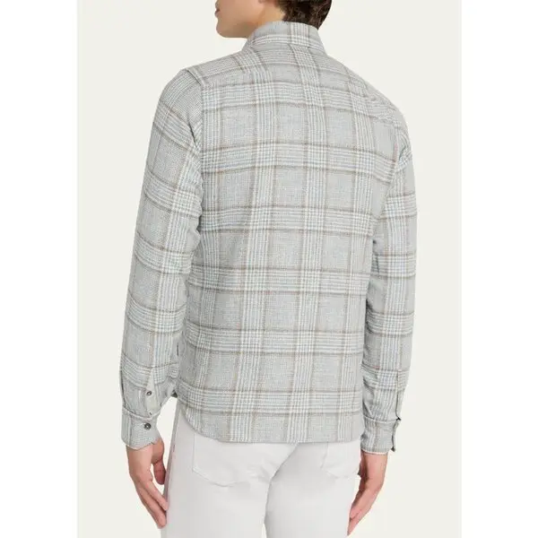Kiton Wool-blend Plaid Overshirt With Pockets