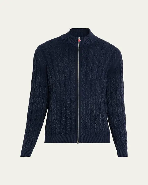 Kiton Washed Cashmere Cable Knit Full-zip Sweater