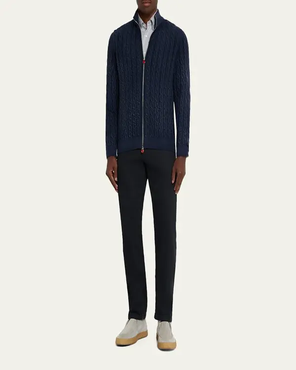 Kiton Washed Cashmere Cable Knit Full-zip Sweater