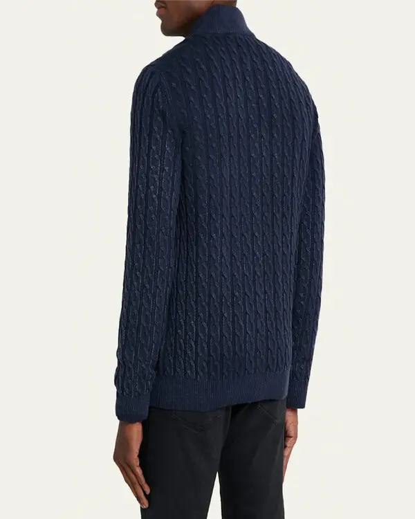Kiton Washed Cashmere Cable Knit Full-zip Sweater