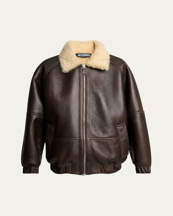 Jacquemus Leather And Shearling Bomber Jacket - Brown