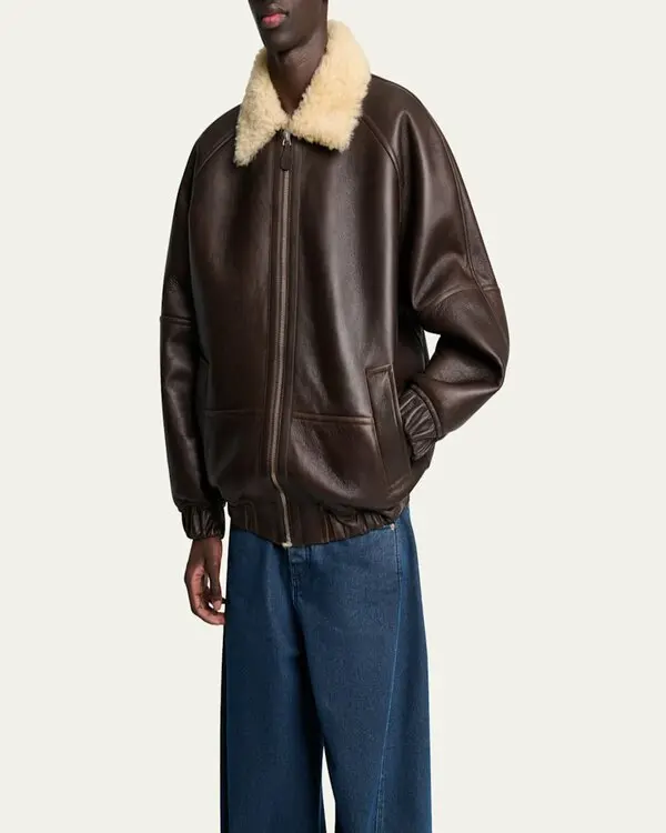 Jacquemus Leather And Shearling Bomber Jacket - Brown