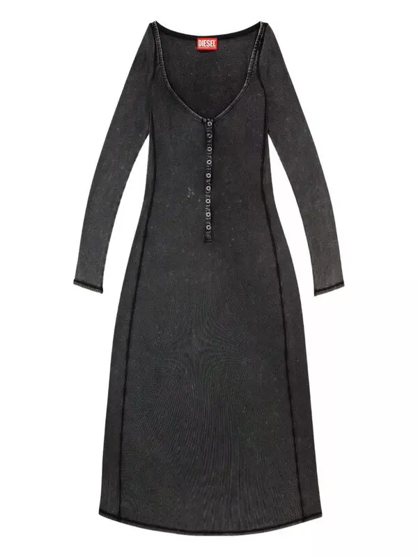 DIESEL® Ribbed Knit Midi Dress With Button Front - Grey