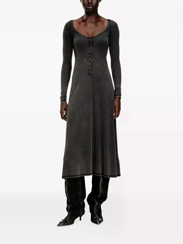 DIESEL® Ribbed Knit Midi Dress With Button Front - Grey