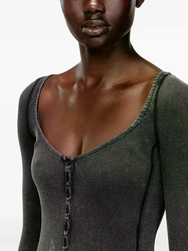 DIESEL® Ribbed Knit Midi Dress With Button Front - Grey
