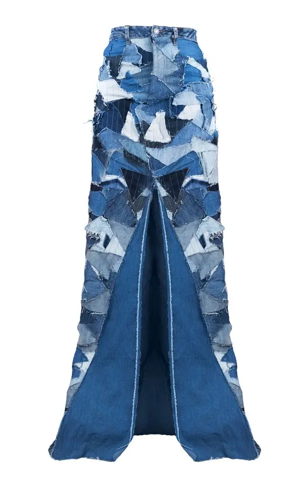 BOYEDOE Osabarima Patchwork Denim Maxi Skirt