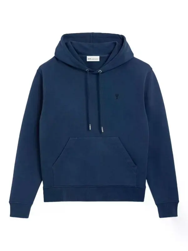AMI Paris Cotton Hoodie With De Coeur Embroidery - Blue