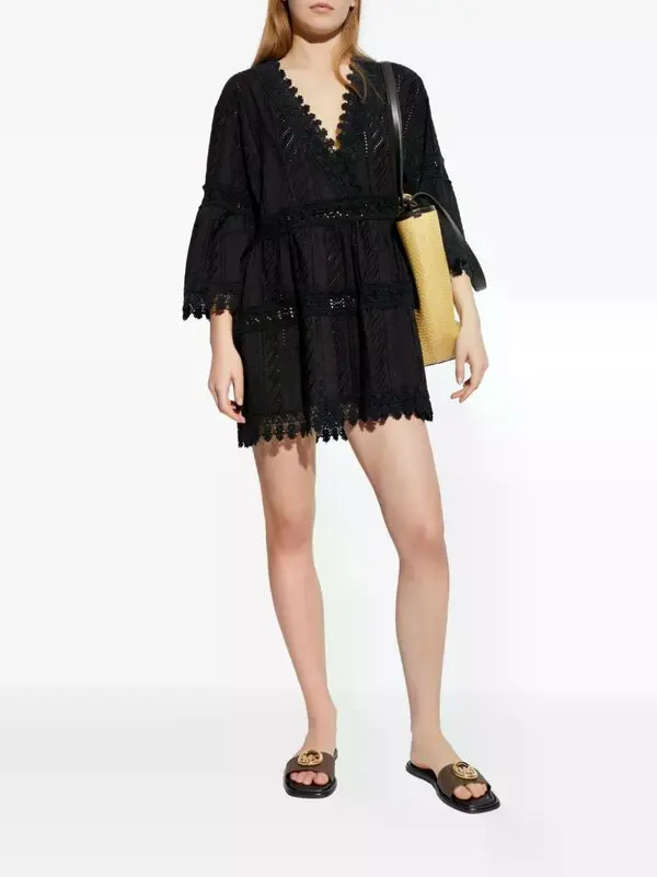 Melissa Odabash Lace V-neck Mini Dress - Black