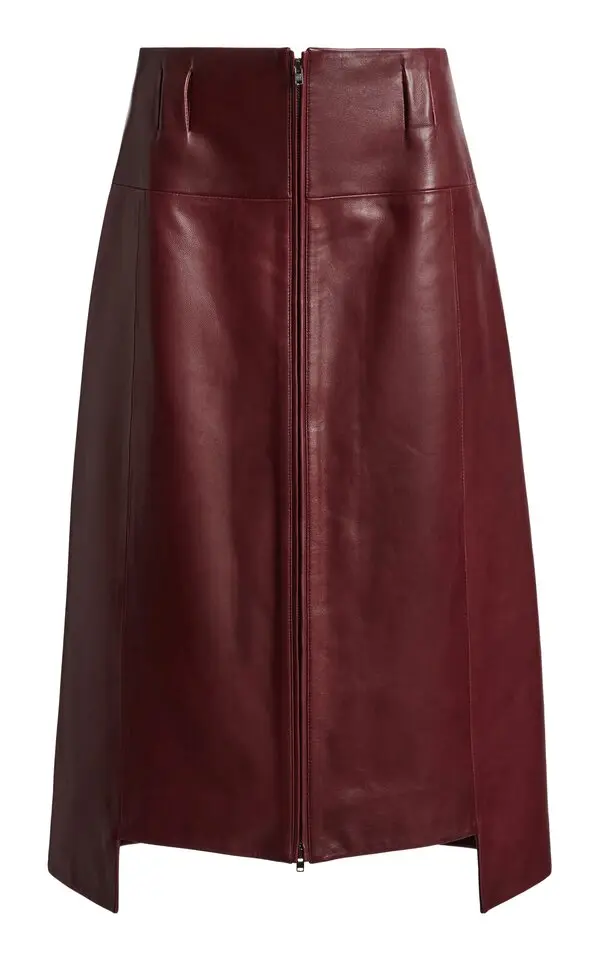 Victoria Beckham Zipped Leather Midi Skirt - Burgundy