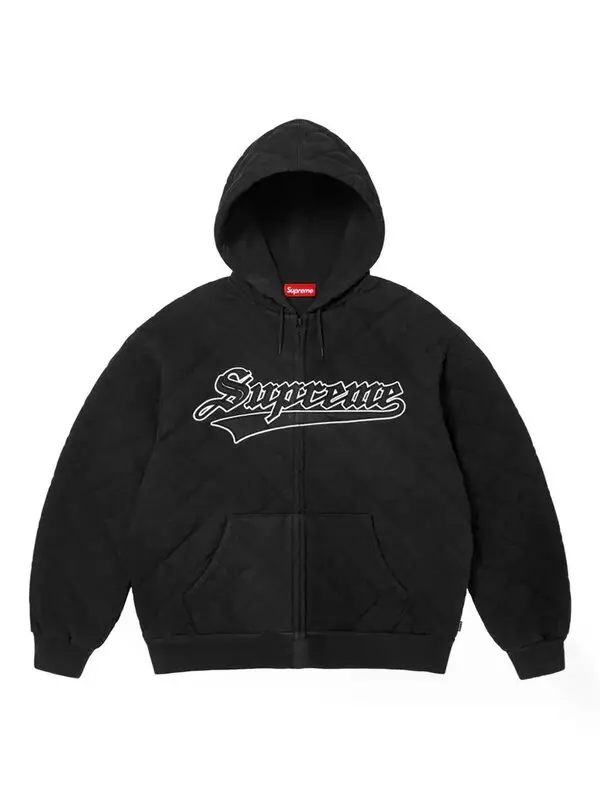 Supreme Quilted Zip Hooded Sweater - Black