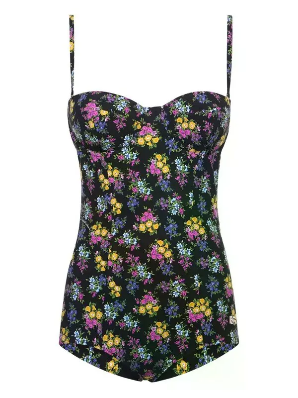 Dolce & Gabbana Floral-print Swimsuit - Black