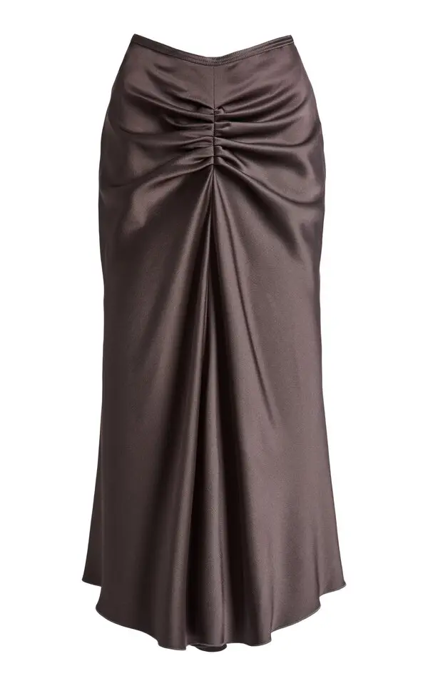 Victoria Beckham Bela Gathered Satin Midi Skirt - Grey