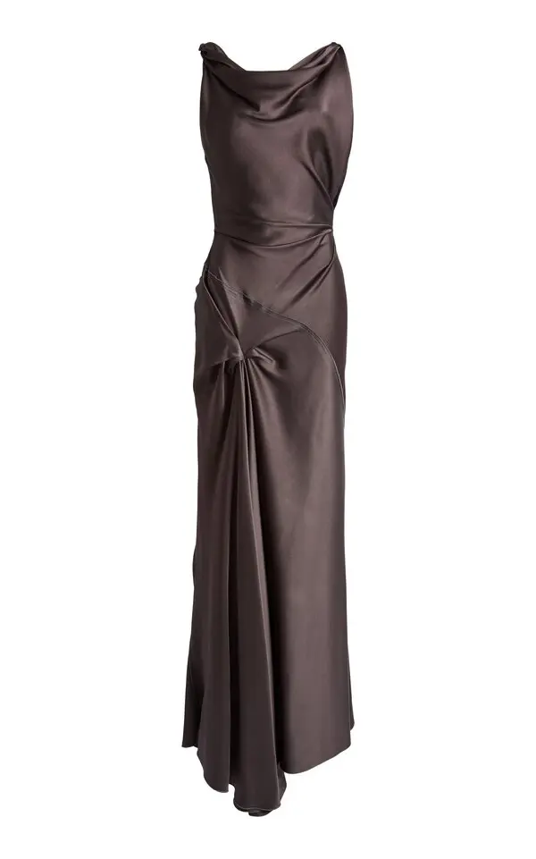 Victoria Beckham Posy Draped Satin Gown - Grey