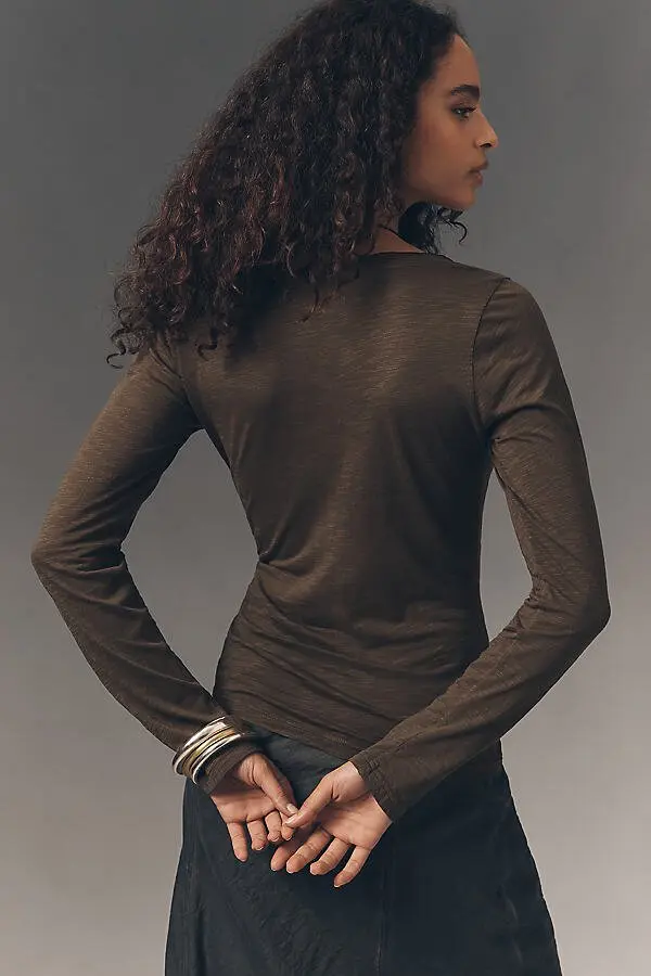 PILCRO Long-sleeve Cinched V-neck Top - Army