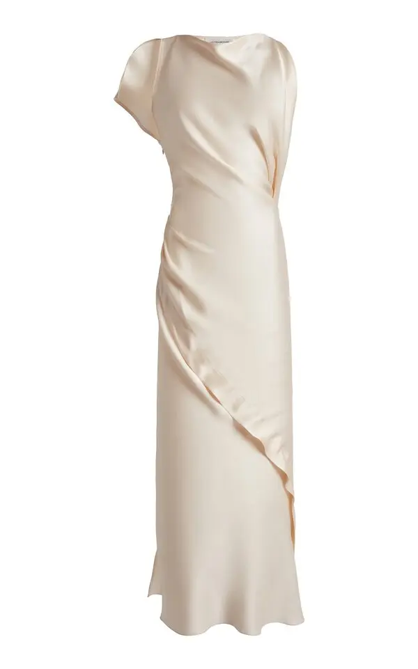 Victoria Beckham Draped Satin Midi Dress - Off-white