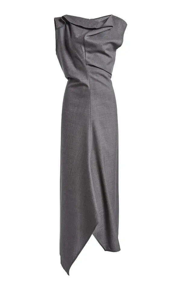 Victoria Beckham Draped Wool Midi Dress - Light Grey
