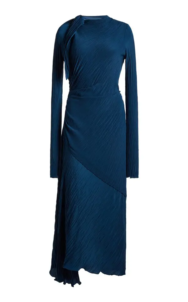 Victoria Beckham Plissé Georgette Draped Midi Dress - Blue