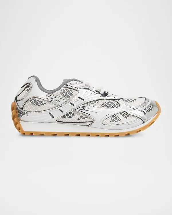 Bottega Veneta Orbit Metallic Net Runner Sneakers - Silver