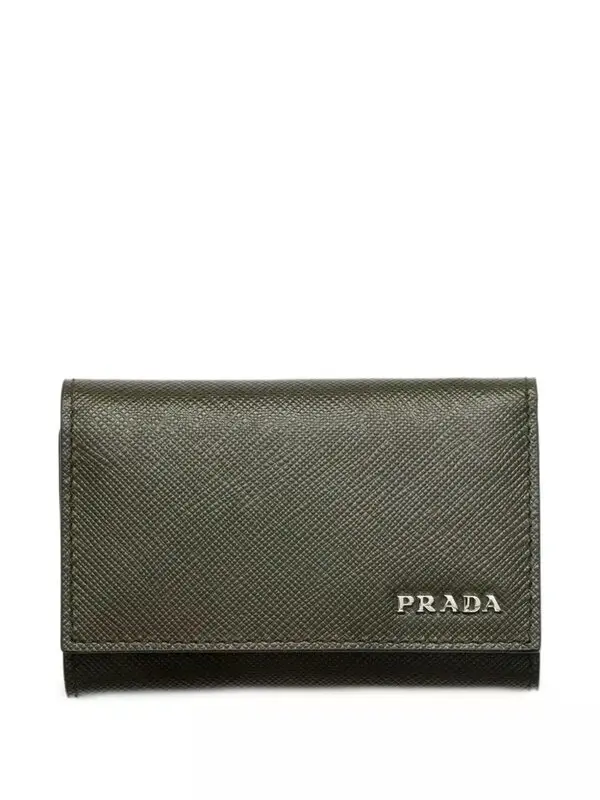 Prada Saffiano Lettering Leather Key Case - Green